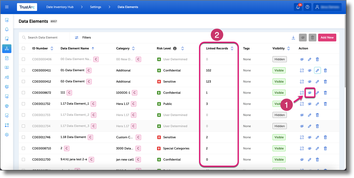 Hiding Data Elements – TrustArc Help Center