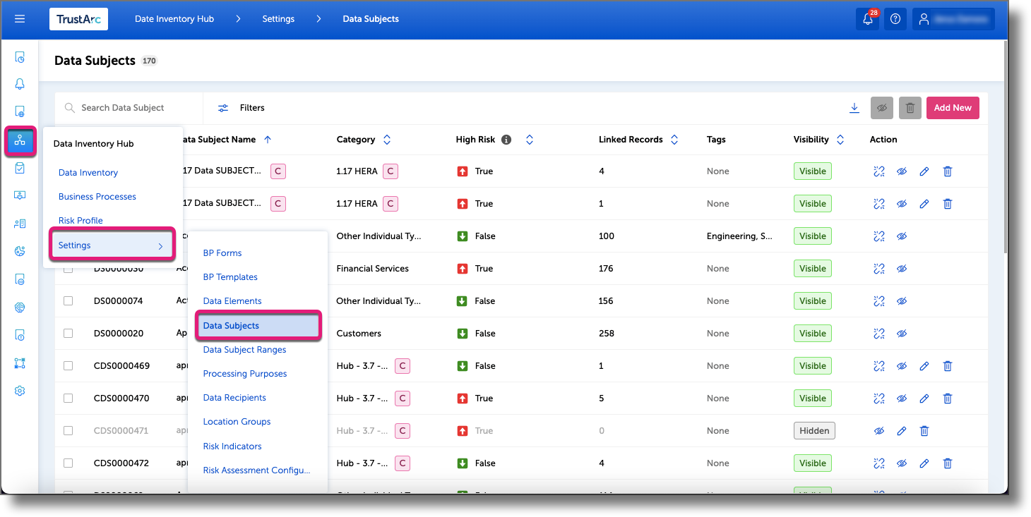 Creating Custom Data Subjects and Categories – TrustArc Help Center