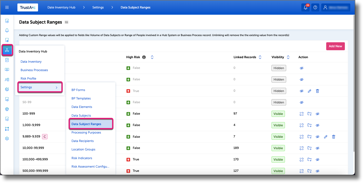 Creating a Custom Data Subject Range – TrustArc Help Center