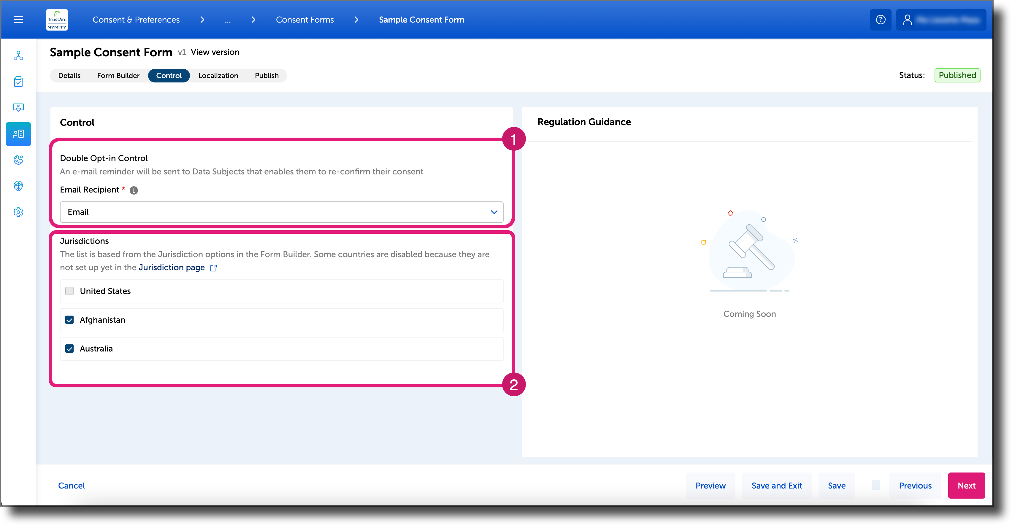 Control Tab – TrustArc