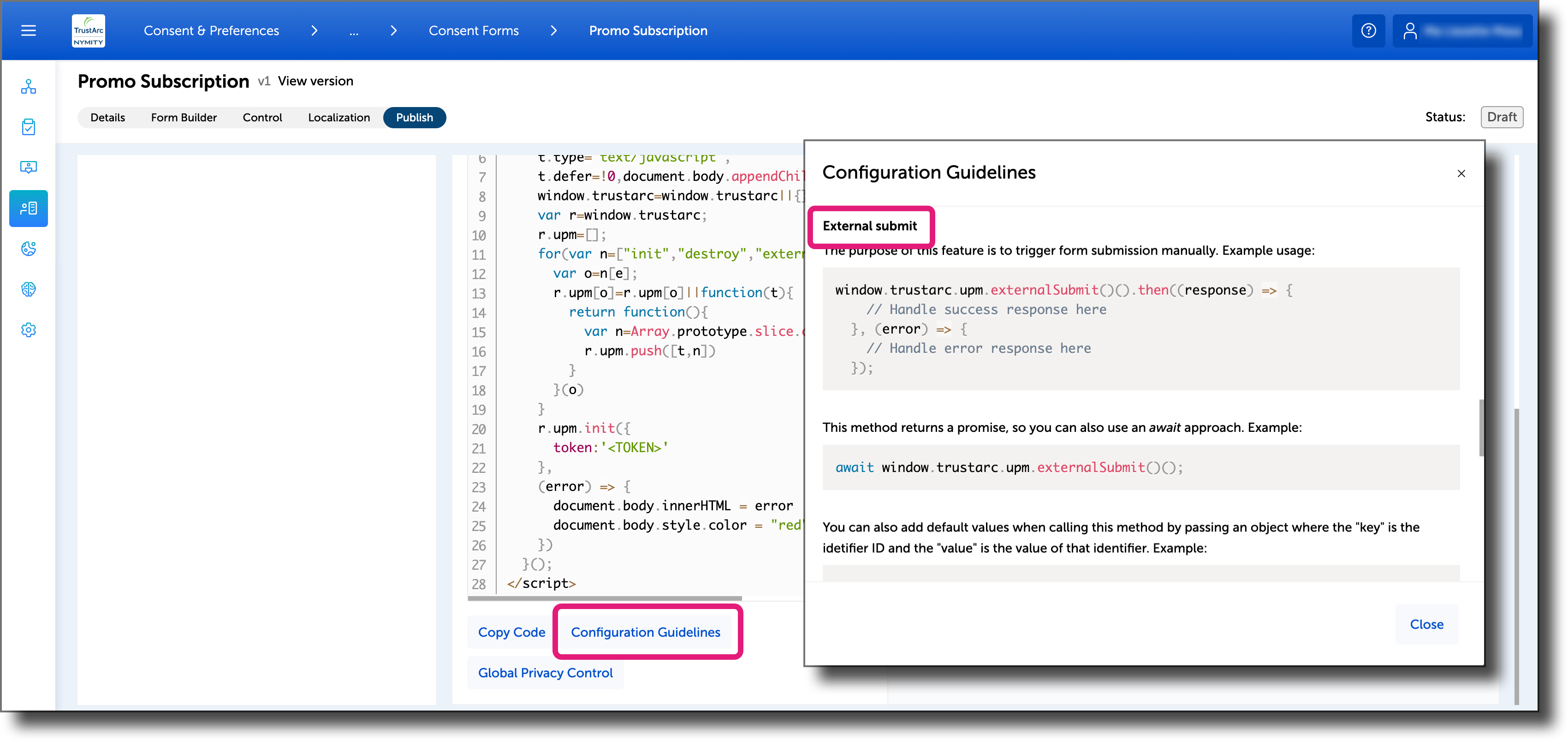 Submitting Consent Form Using External Trigger – TrustArc