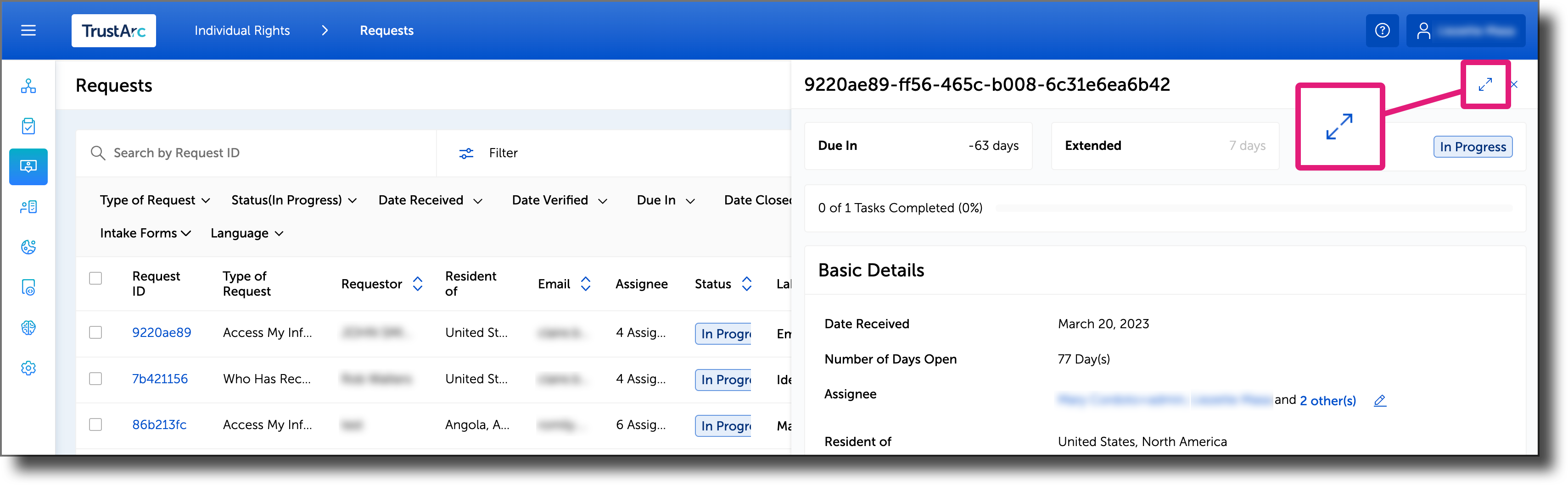 Viewing Request in Full View – TrustArc