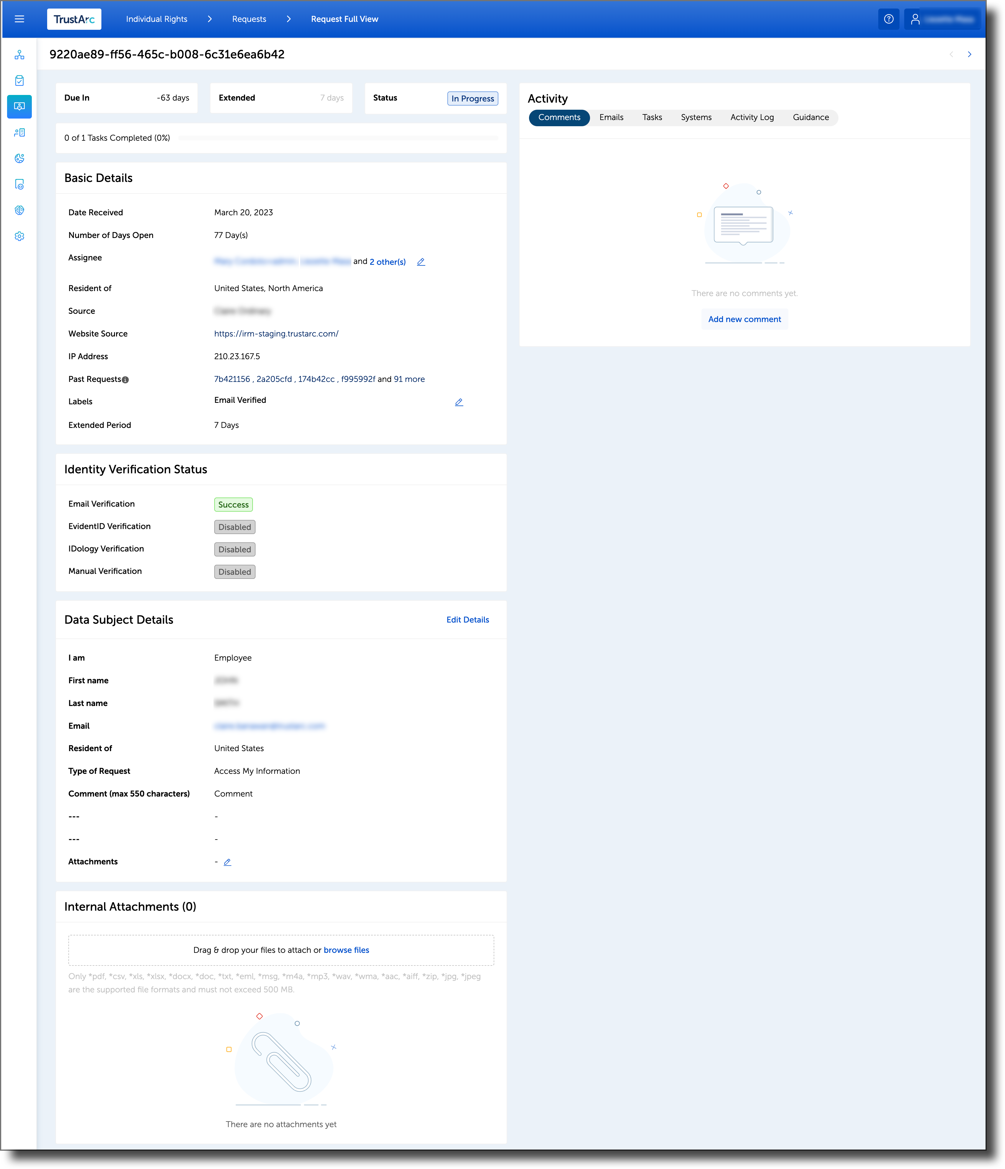 Viewing Request in Full View – TrustArc