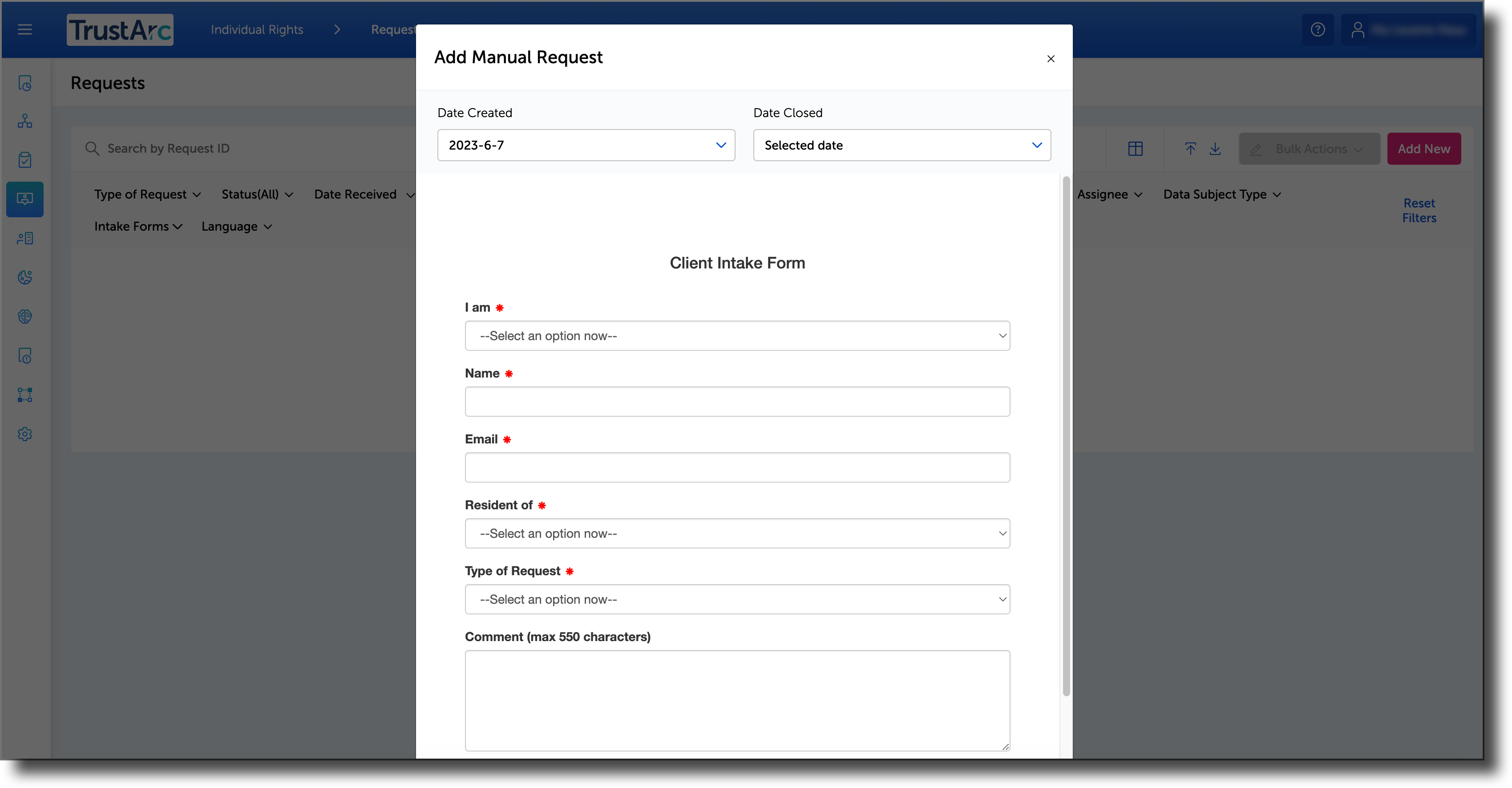 Creating Requests on Behalf of a Data Subject – TrustArc