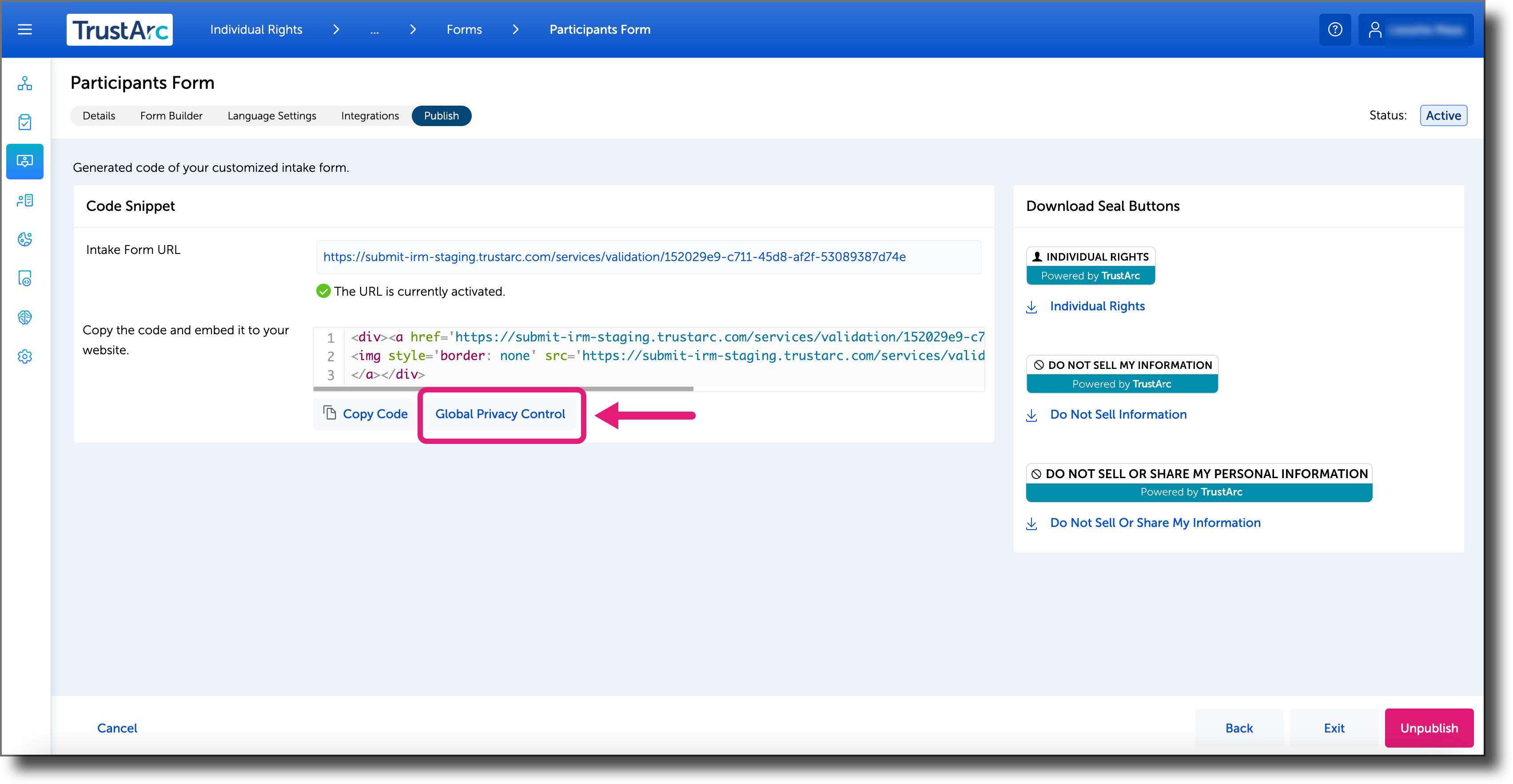 Enabling GPC Recognition – TrustArc Help Center