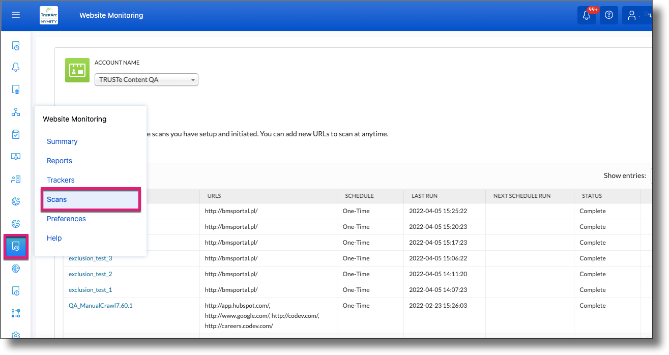 Scans – TrustArc Help Center