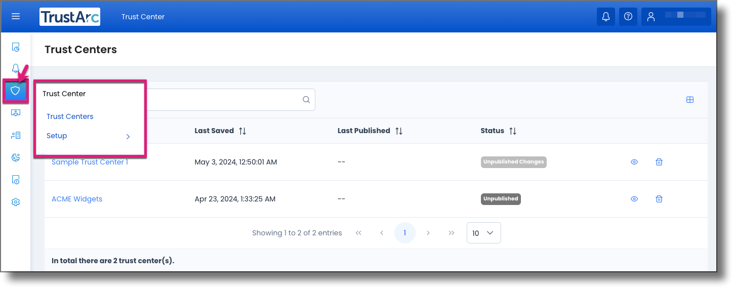 Accessing Trust Center – TrustArc Help Center