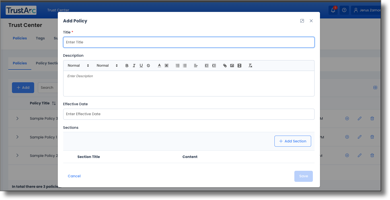 Creating a Policy – TrustArc Help Center