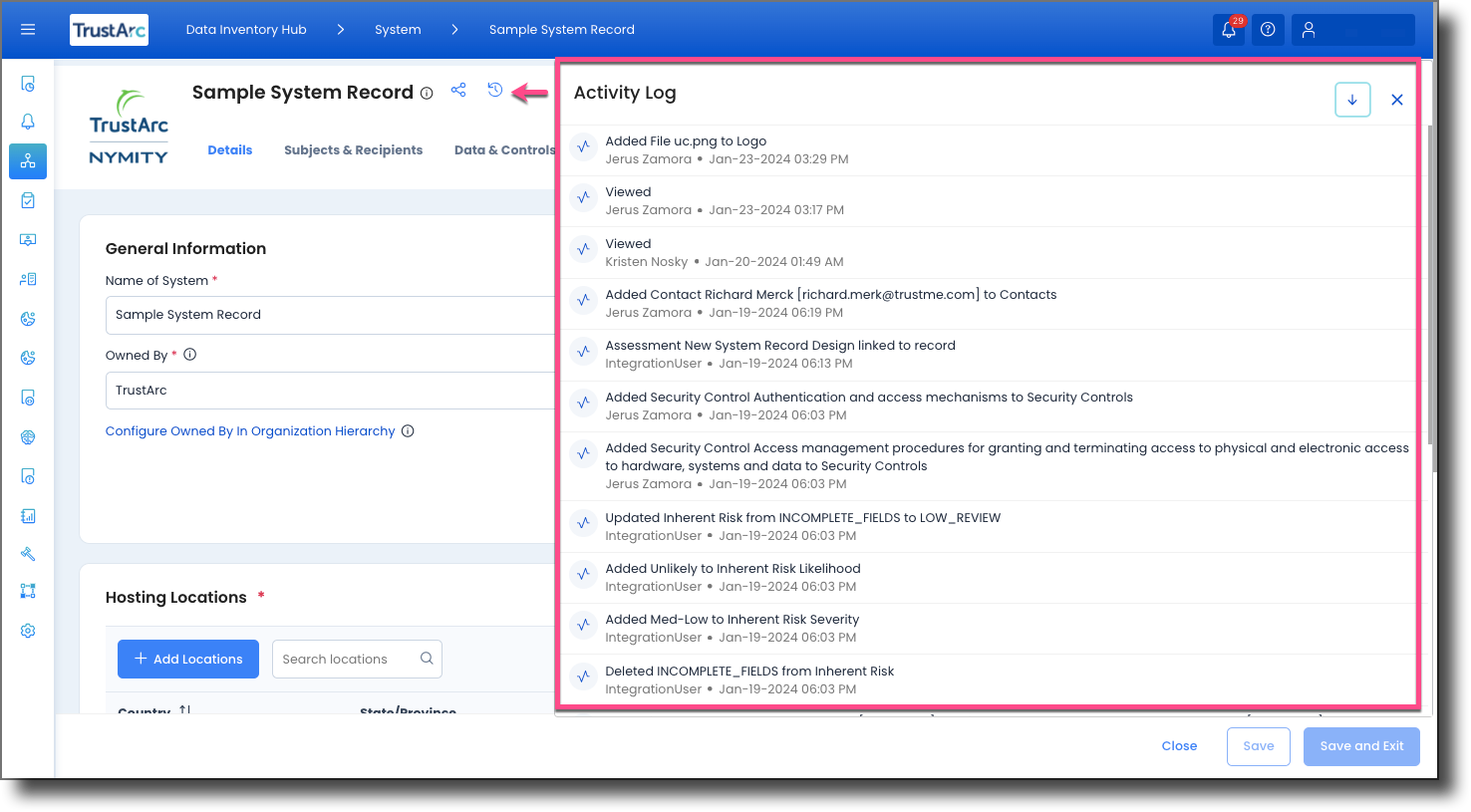 Creating a System Record – TrustArc
