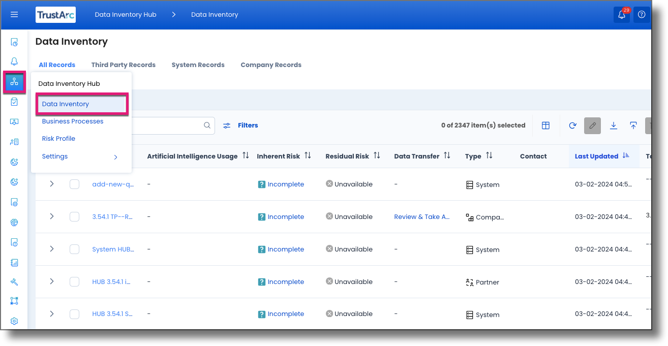 Creating a System Record – TrustArc Help Center