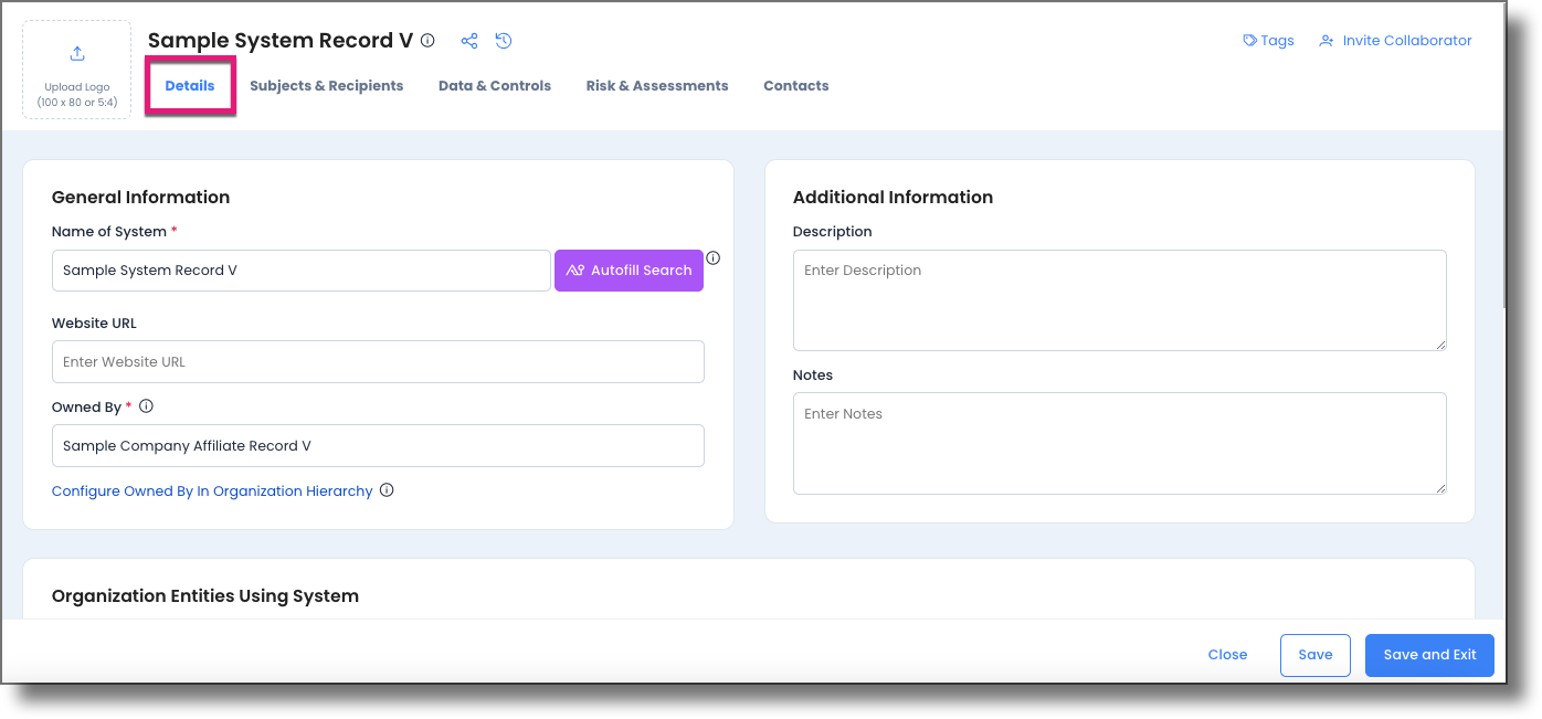 Creating a System Record – TrustArc Help Center