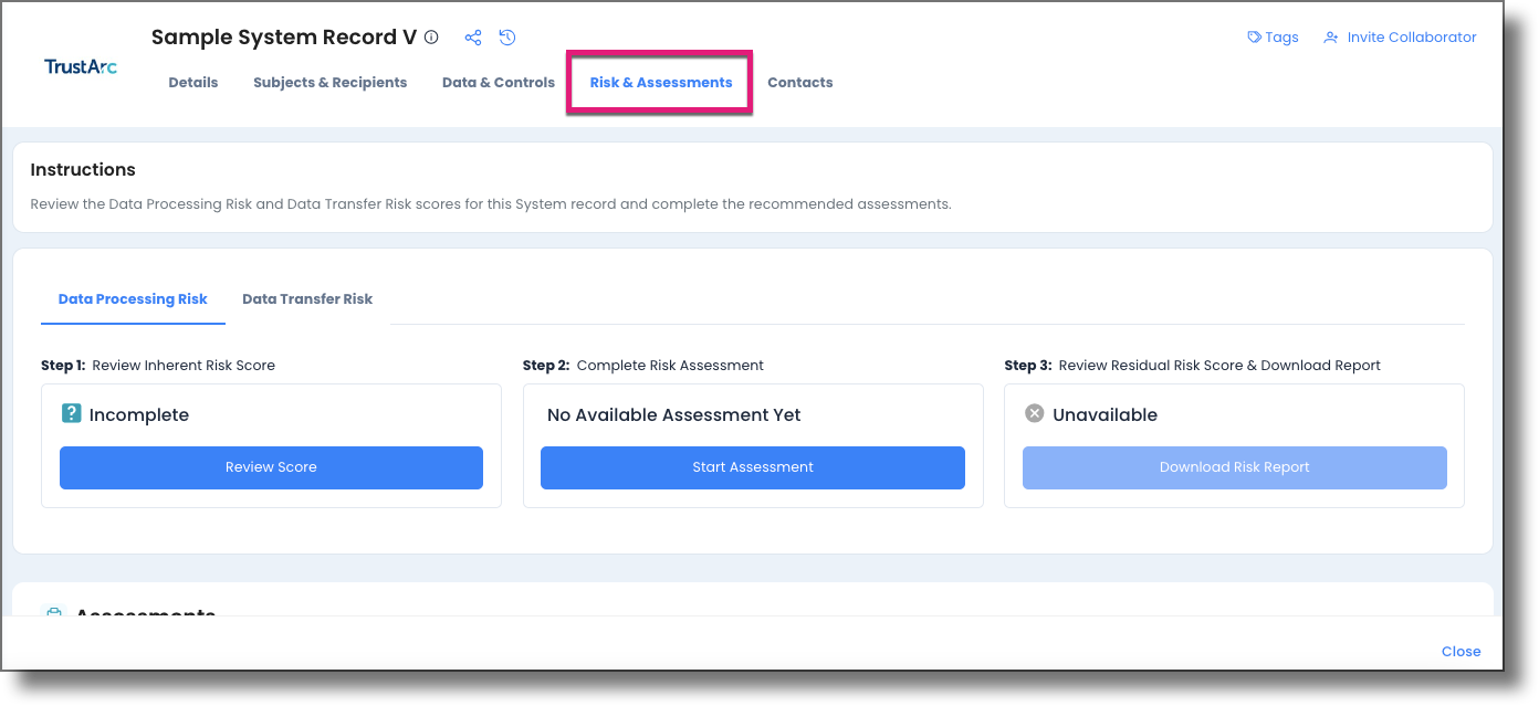 Creating a System Record – TrustArc Help Center