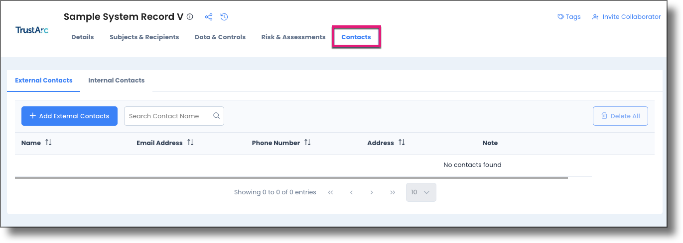 Creating a System Record – TrustArc Help Center