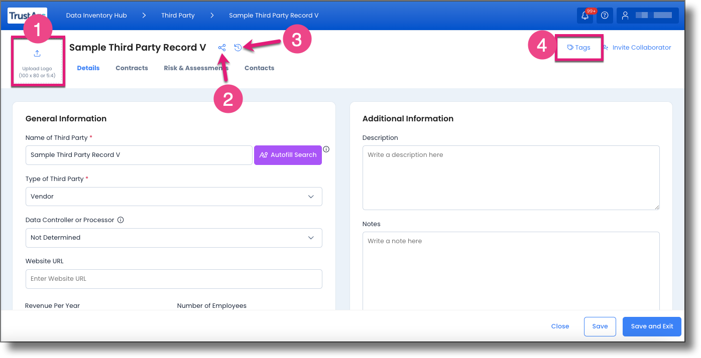 Creating a Third Party Record – TrustArc Help Center