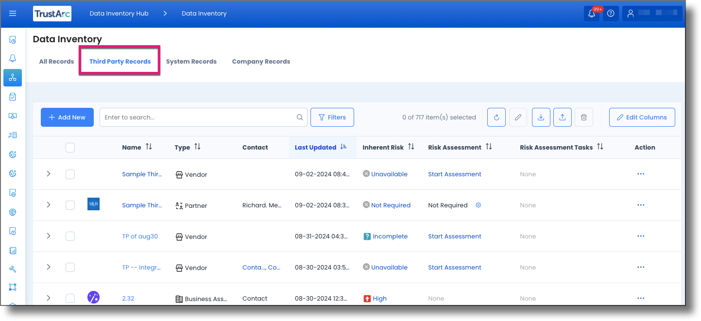 Creating a Third Party Record – TrustArc Help Center