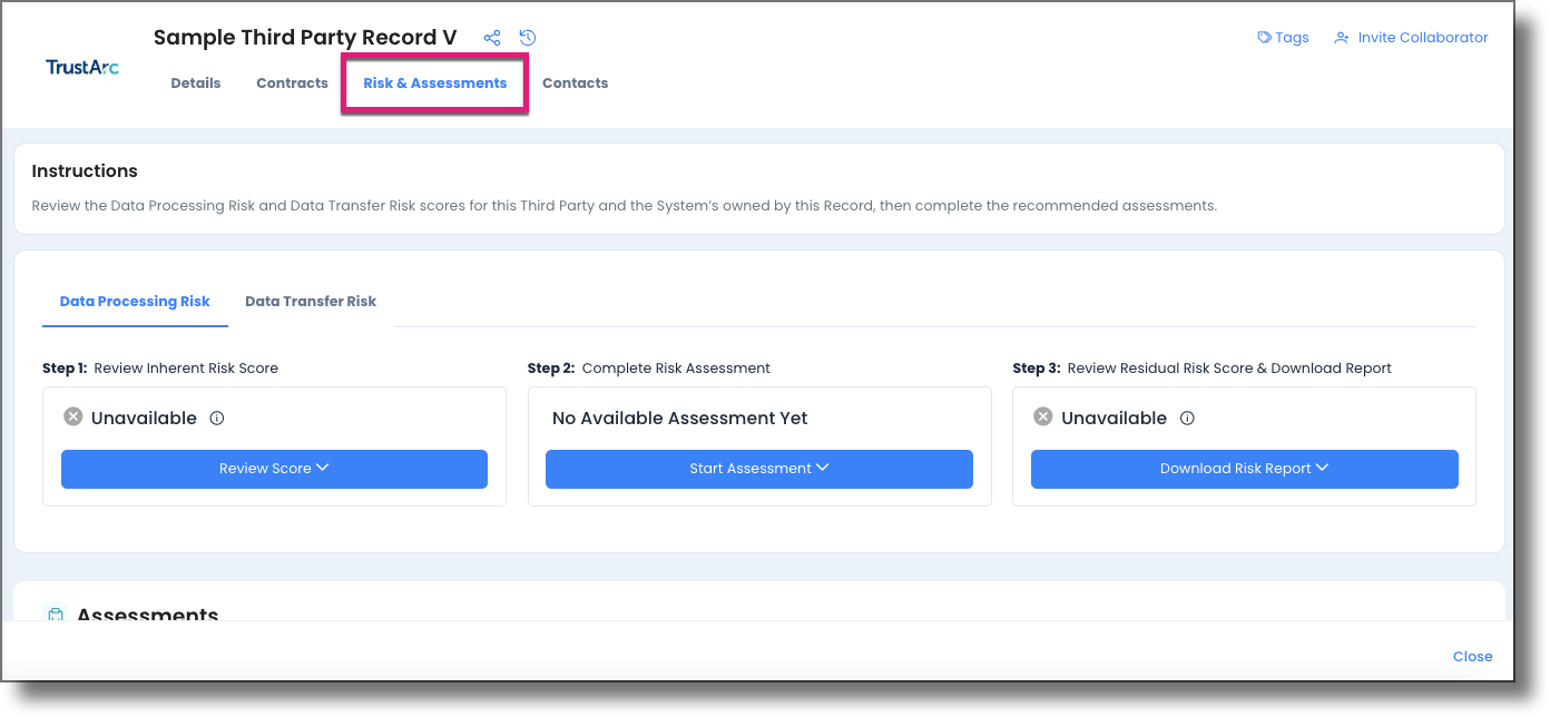 Creating a Third Party Record – TrustArc
