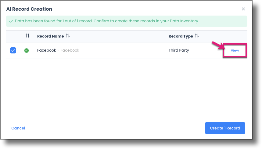 Creating a Third Party Record using AI – TrustArc