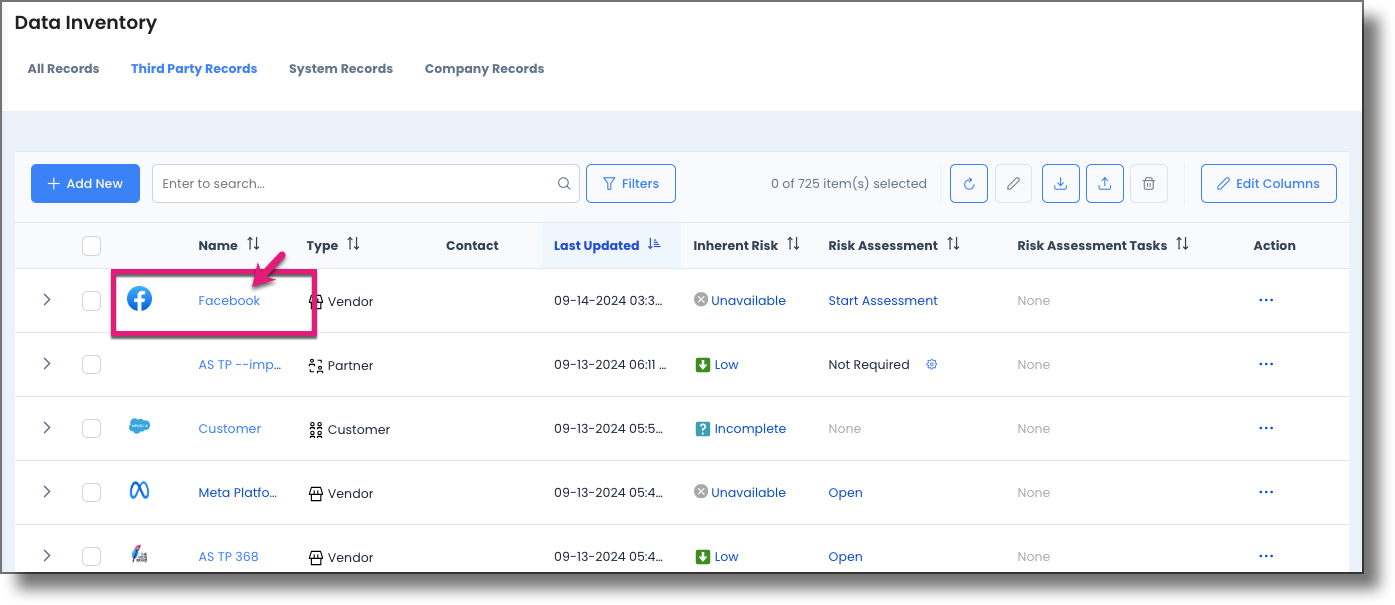 Creating a Third Party Record using AI – TrustArc Help Center