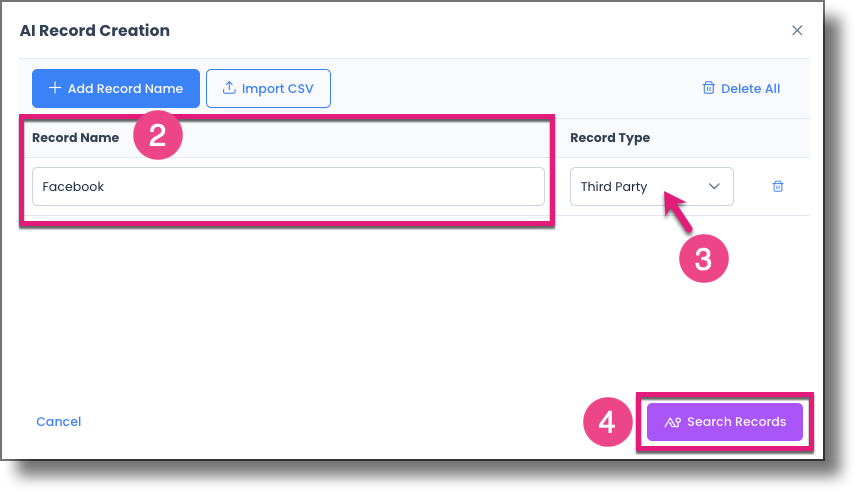 Creating a Third Party Record using AI – TrustArc Help Center