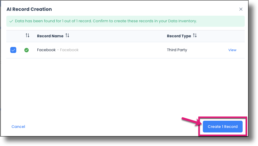 Creating a Third Party Record using AI – TrustArc Help Center