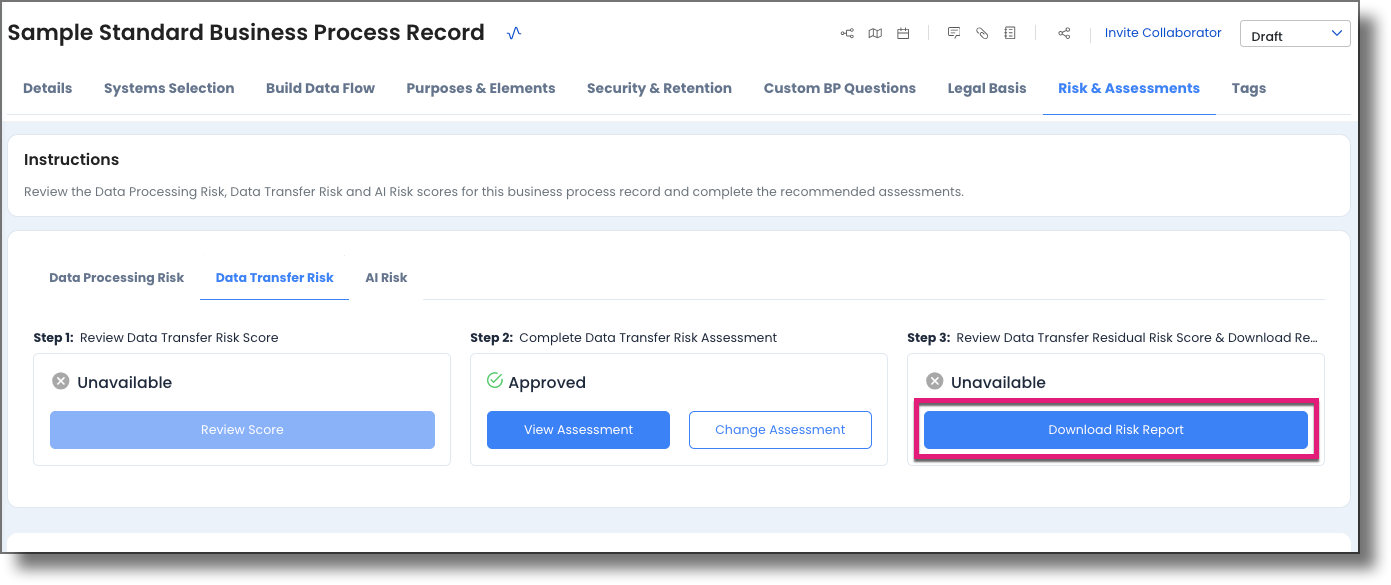 Creating a Standard Business Process Record – TrustArc Help Center