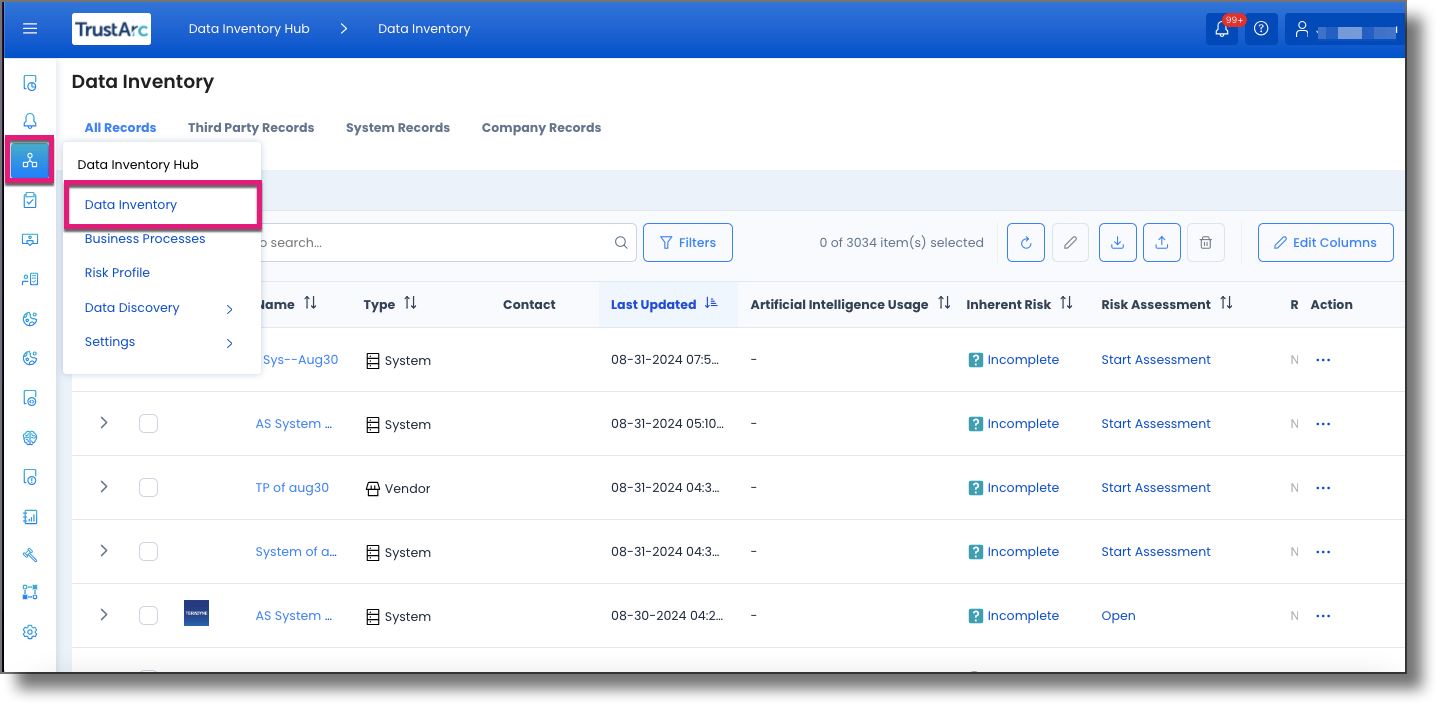 Configuring Columns in the Data Inventory All Records page – TrustArc ...
