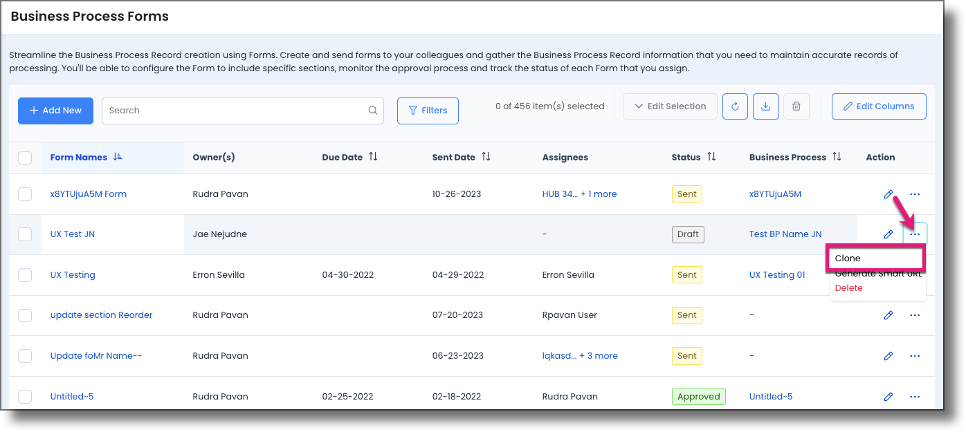 Cloning Business Process Forms – TrustArc Help Center