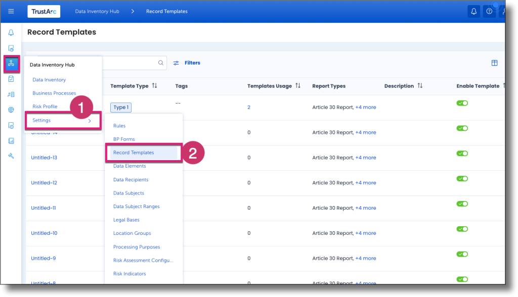 Creating a Standard Business Process Record Template – TrustArc Help Center