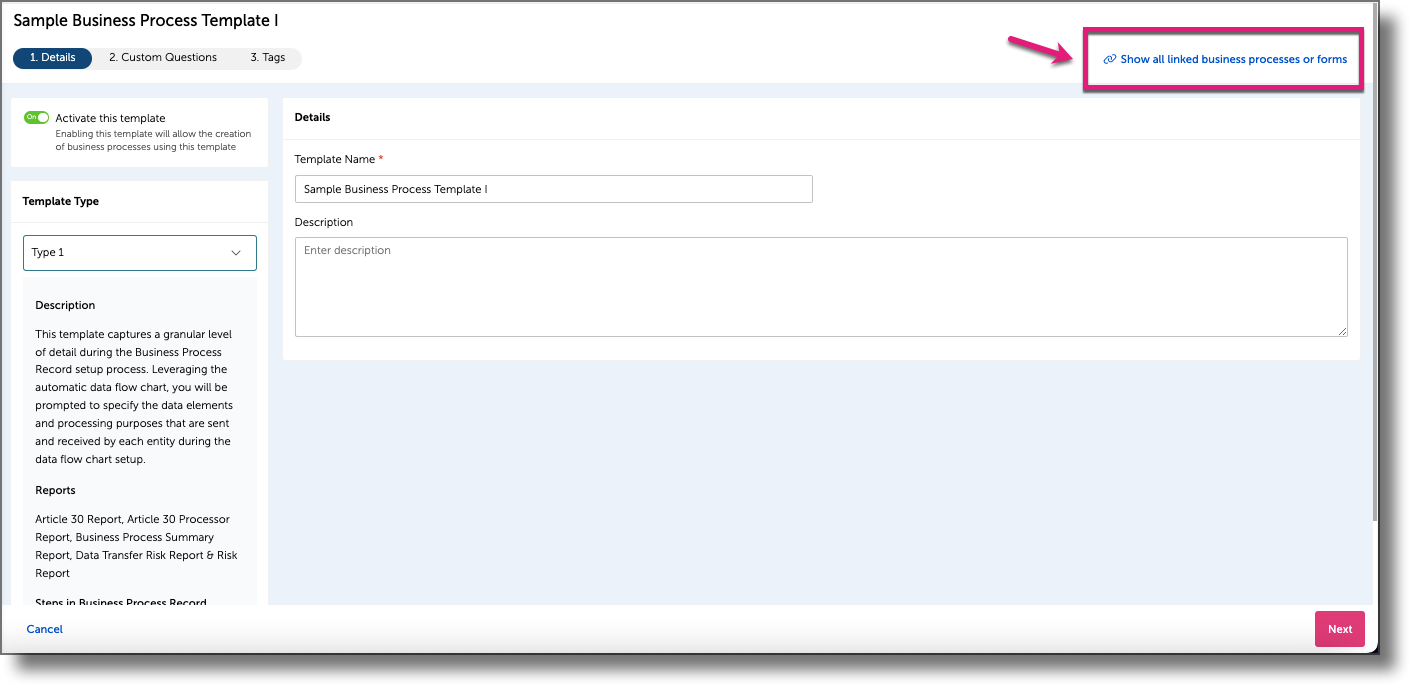 Creating a Standard Business Process Record Template – TrustArc Help Center