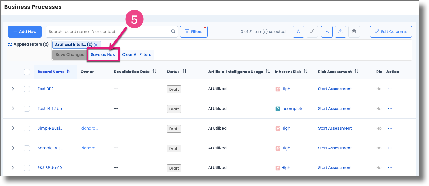 Using Filters to Find a Business Process Record – TrustArc Help Center