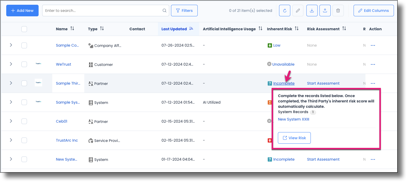 Evaluating the Inherent Risk of a Data Inventory record from the Data ...