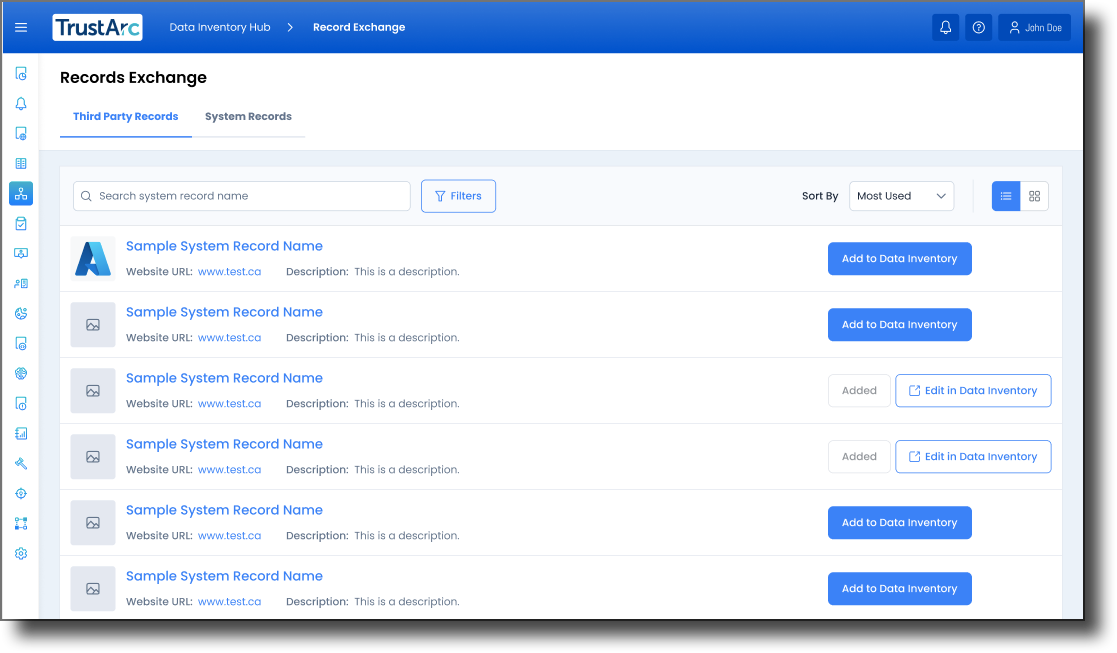 Record Exchange – TrustArc Help Center