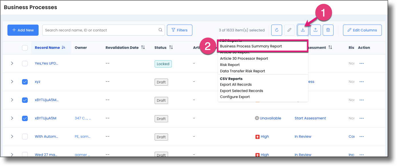 Generating a Business Process Summary Report – TrustArc Help Center