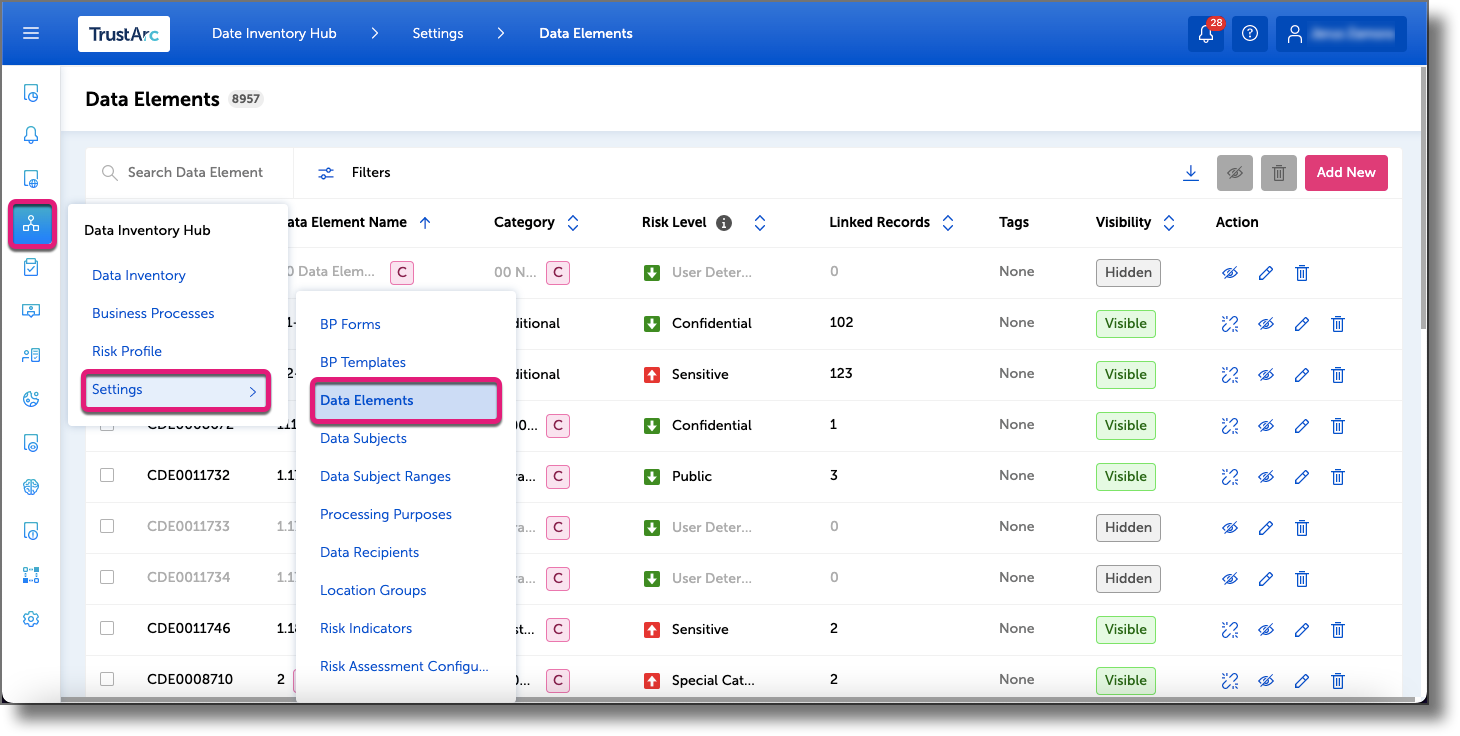 Editing Custom Data Elements – TrustArc Help Center