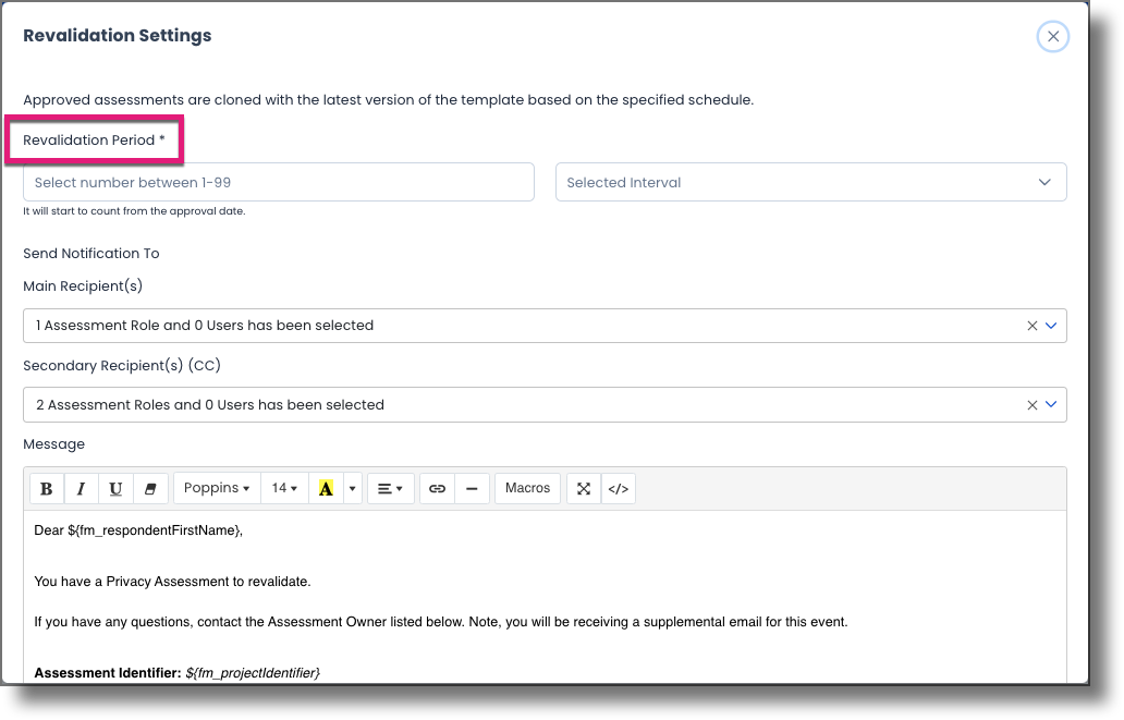 Configuring the Assessment Revalidation Settings on a Template Level ...