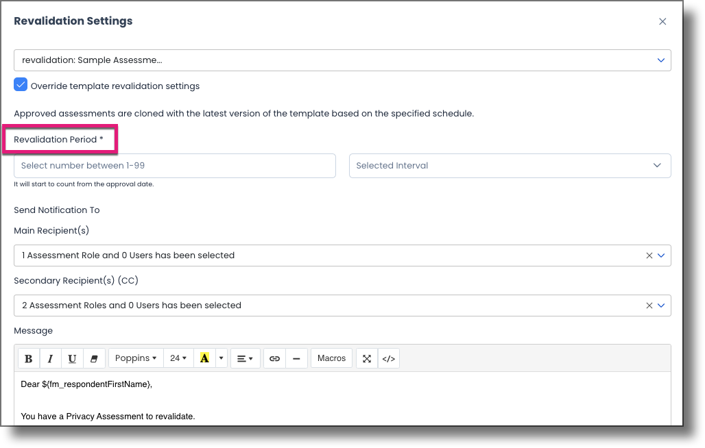 Configuring the Assessment Revalidation Settings on an Assessment Level ...