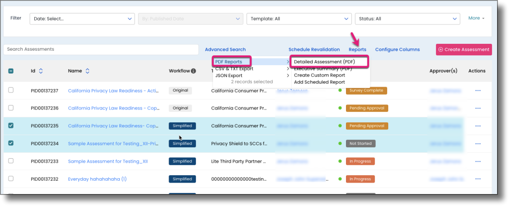 Generating a Detailed Assessment (PDF) Report – TrustArc Help Center