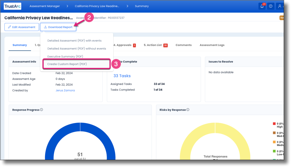 Creating a Custom Assessment Report – TrustArc Help Center