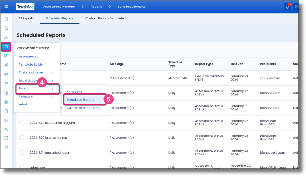 Scheduling Assessment Reports – TrustArc Help Center