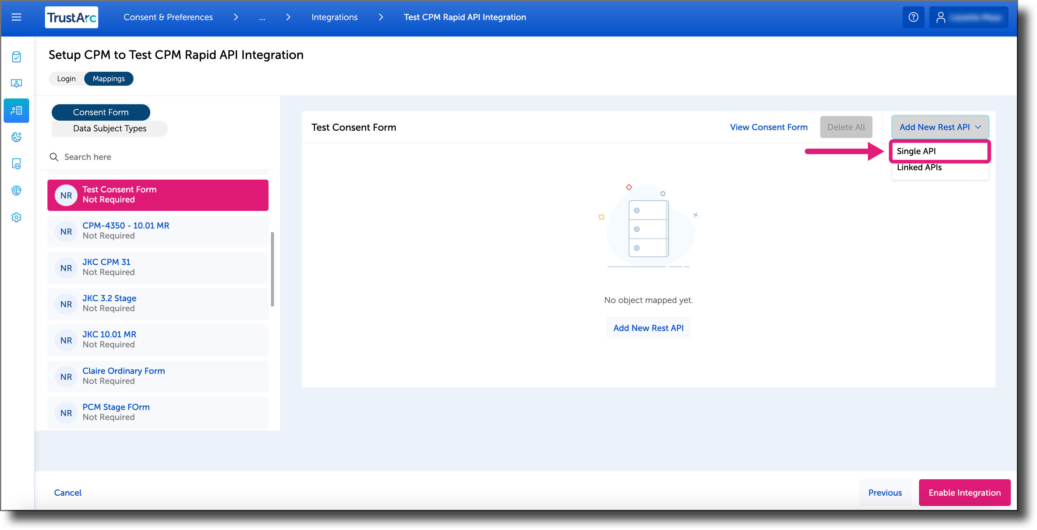 Mapping a Single API – TrustArc
