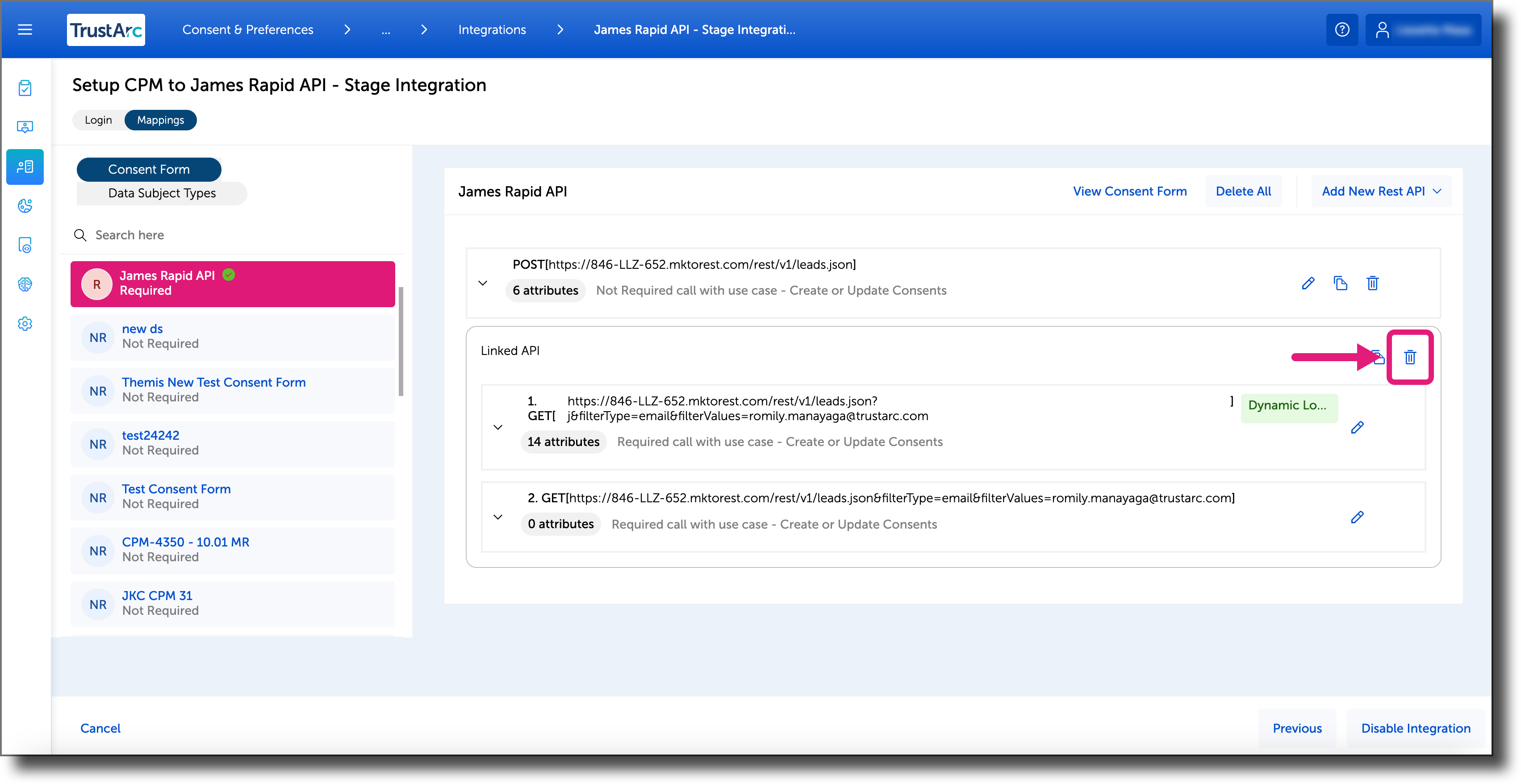 Deleting Linked Apis Trustarc Help Center