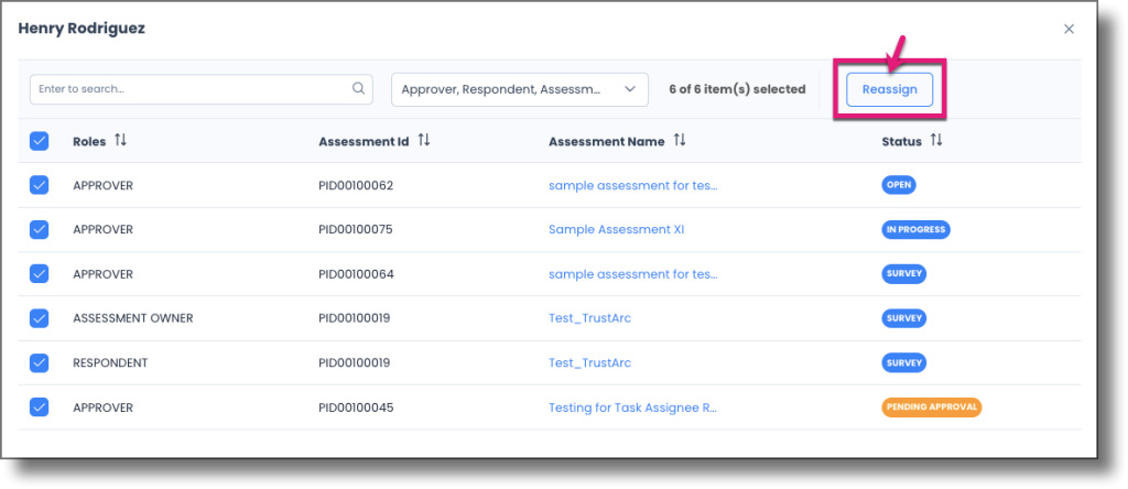 Reassigning Assessment Roles/Tasks in Bulk – TrustArc Help Center