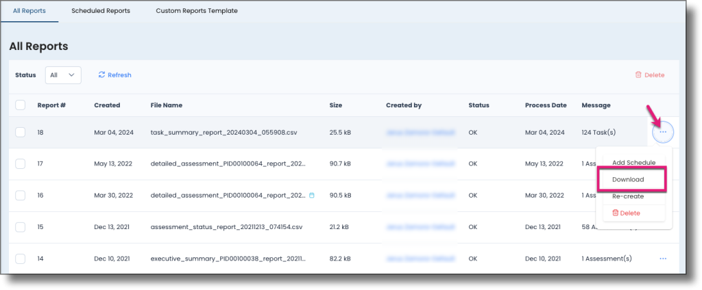 Downloading Assessment Tasks into a Spreadsheet – TrustArc Help Center