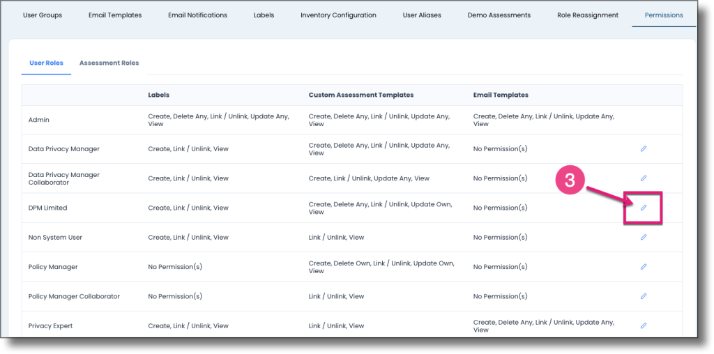 Configuring assessment template permissions per role – TrustArc Help Center