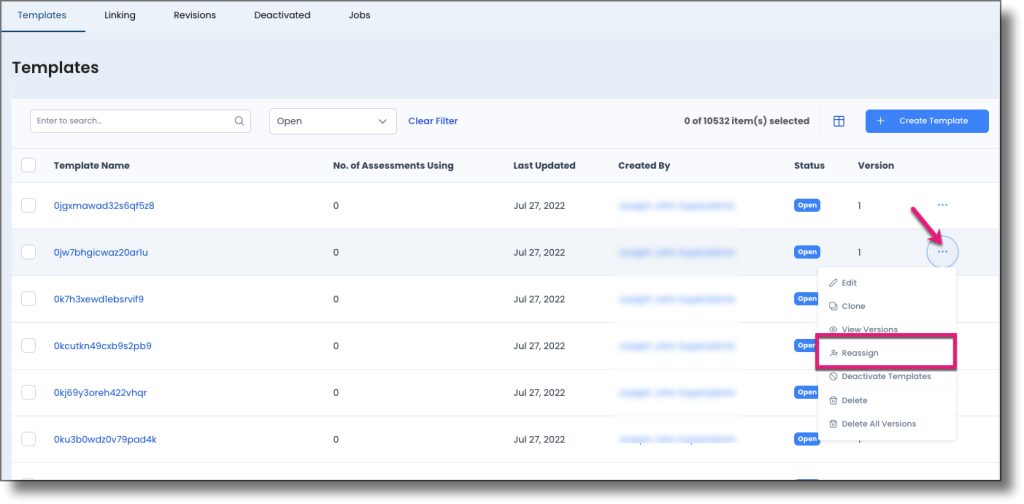 Reassigning a Template in Open state – TrustArc Help Center