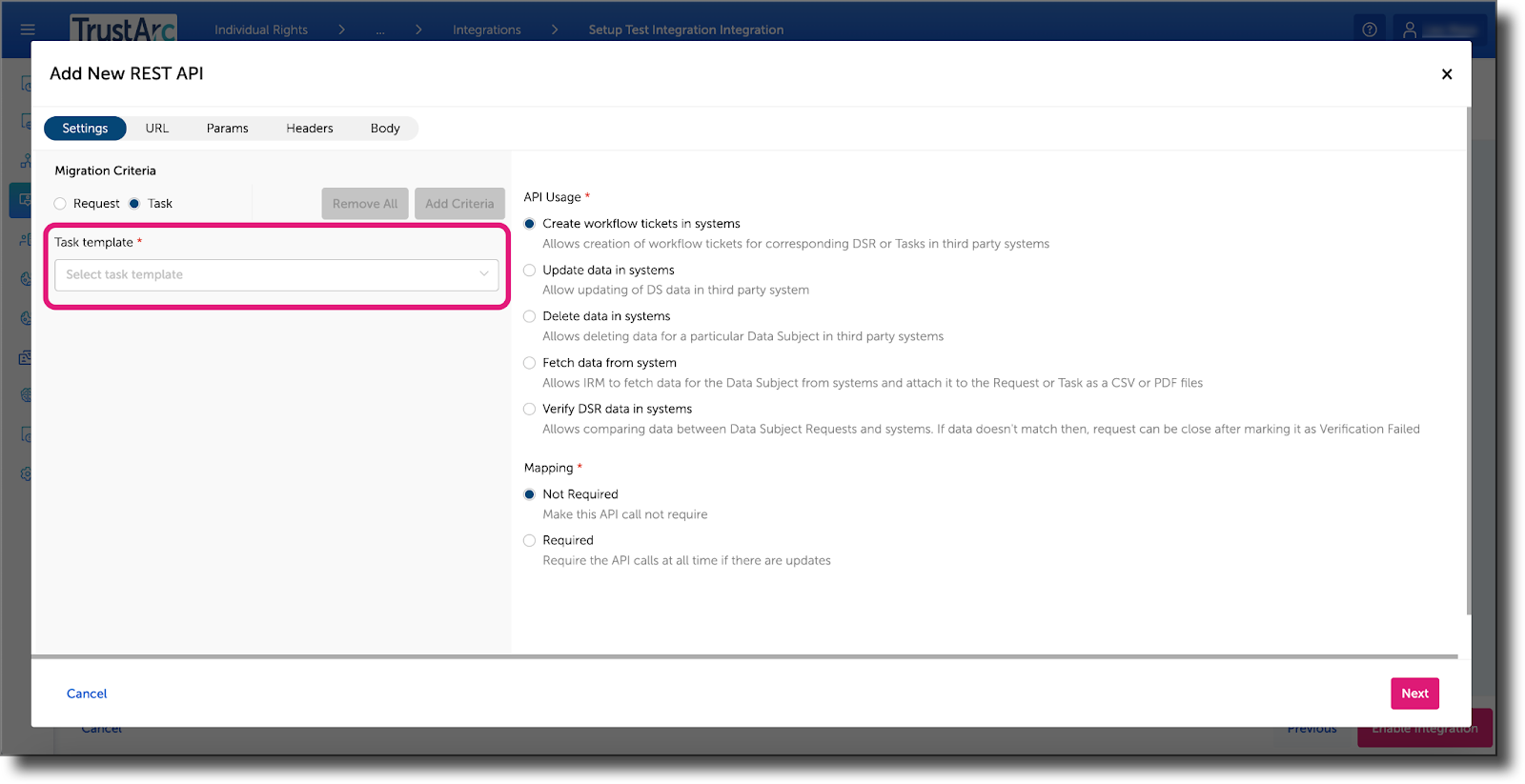 Mapping a Single API – TrustArc Help Center