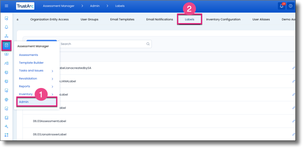 Using the Labels hierarchy – TrustArc Help Center