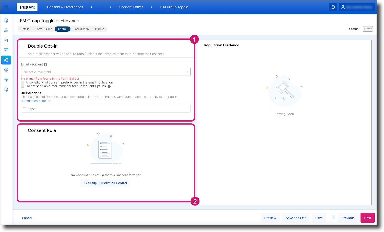 Control Tab – TrustArc Help Center