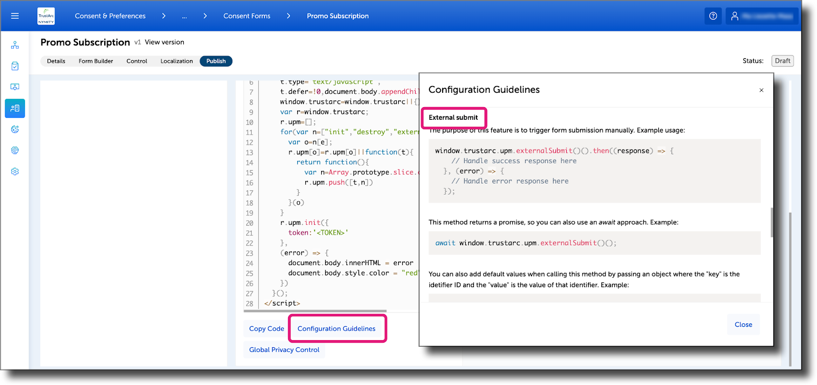 Submitting Consent Form Using External Trigger Trustarc Help Center 