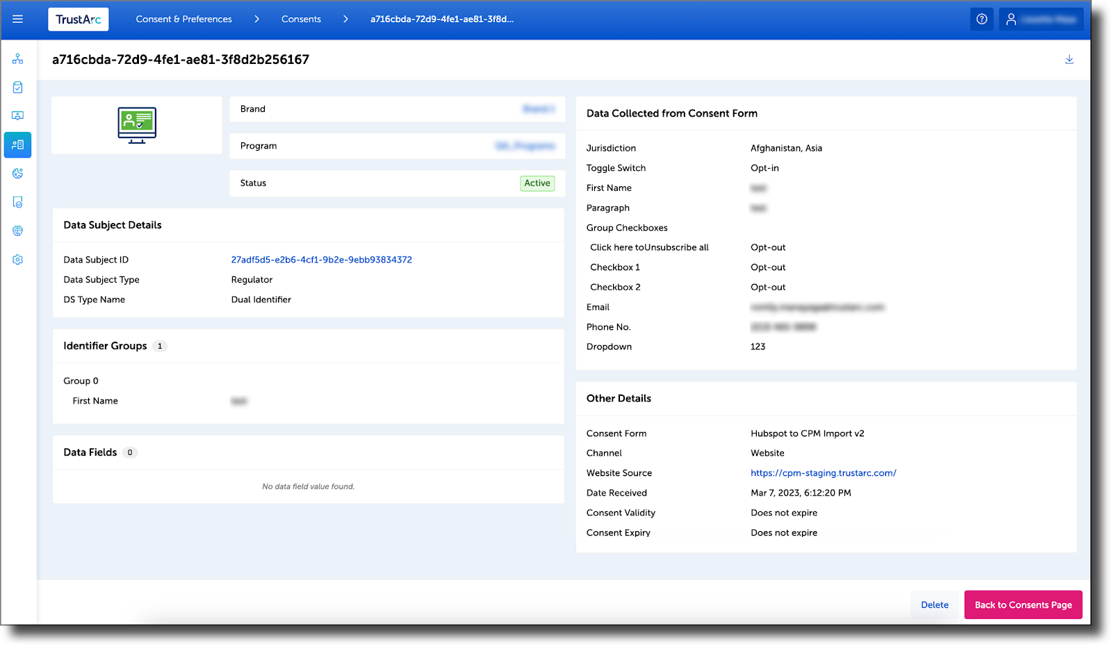 Managing Consents – TrustArc Help Center